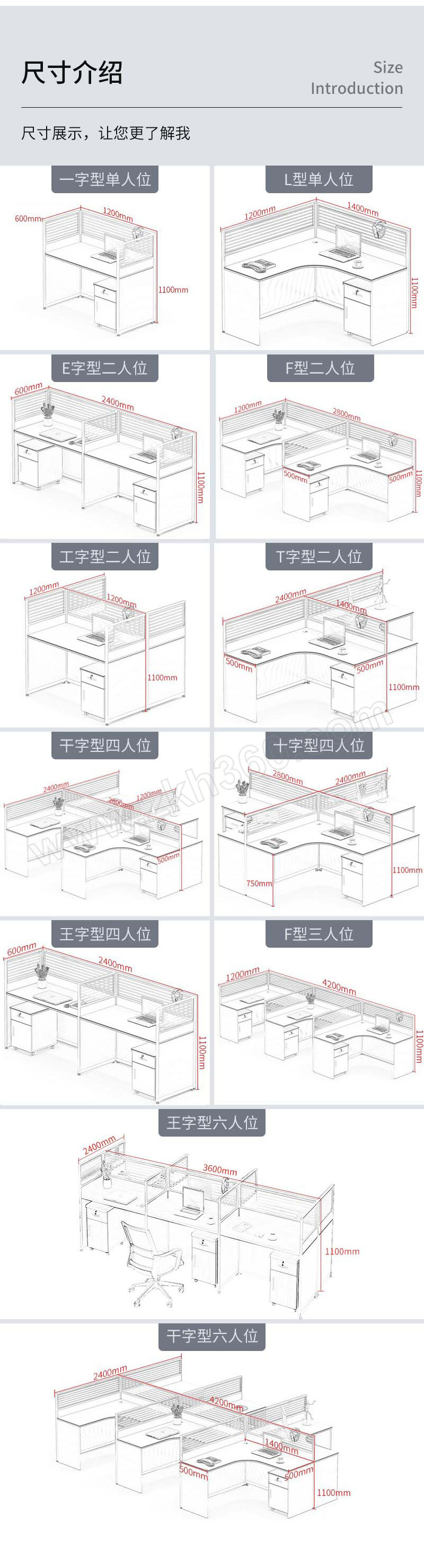 JOYH/震海 王字型四人位职员屏风工位办公桌 尺寸2400×1200×1100mm 无线槽 1张-融创集采商城