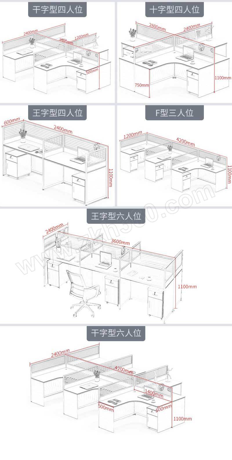 JOYH/震海 王字型四人位带柜子职员屏风工位办公桌 尺寸2400×1200×1100mm 有屏风 无线槽 1张-融创集采商城